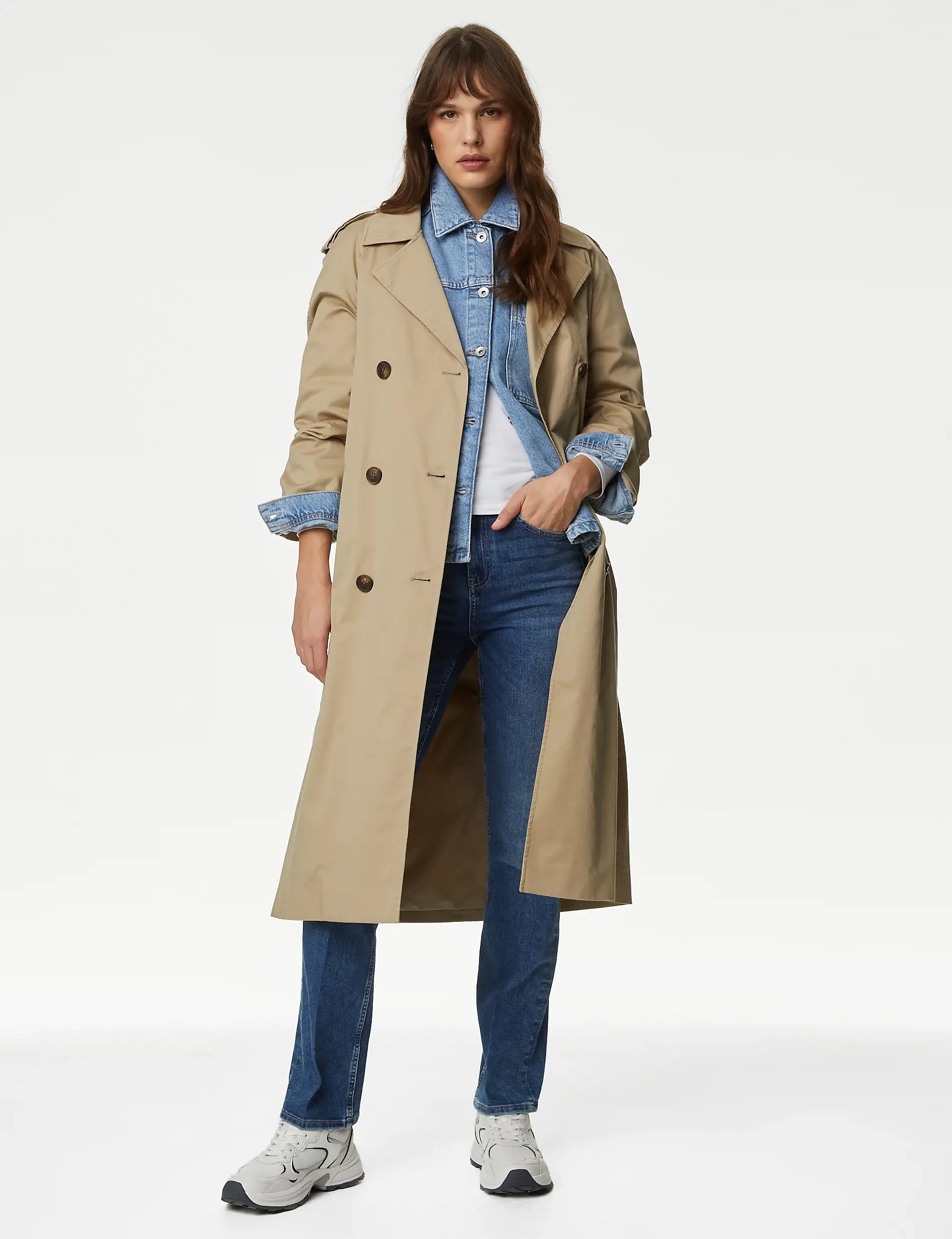 M&S Collection Cotton Rich Longline Trench Coat - Buy with discounts ...